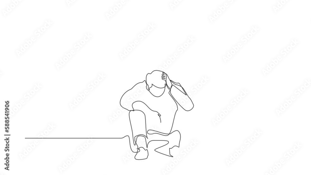 Self drawing animation of single line draw businessman feeling ...