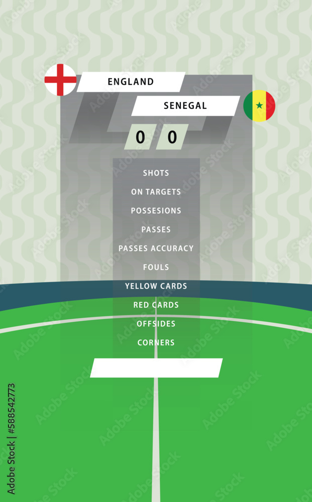 Football match statistic board with flat green field background ...
