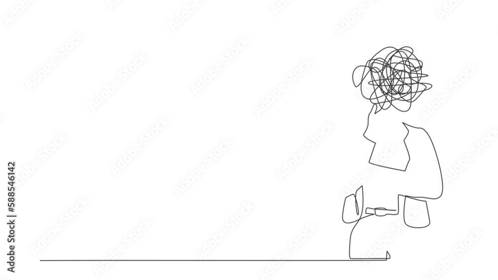 Self drawing animation of single line draw businesswoman with round ...