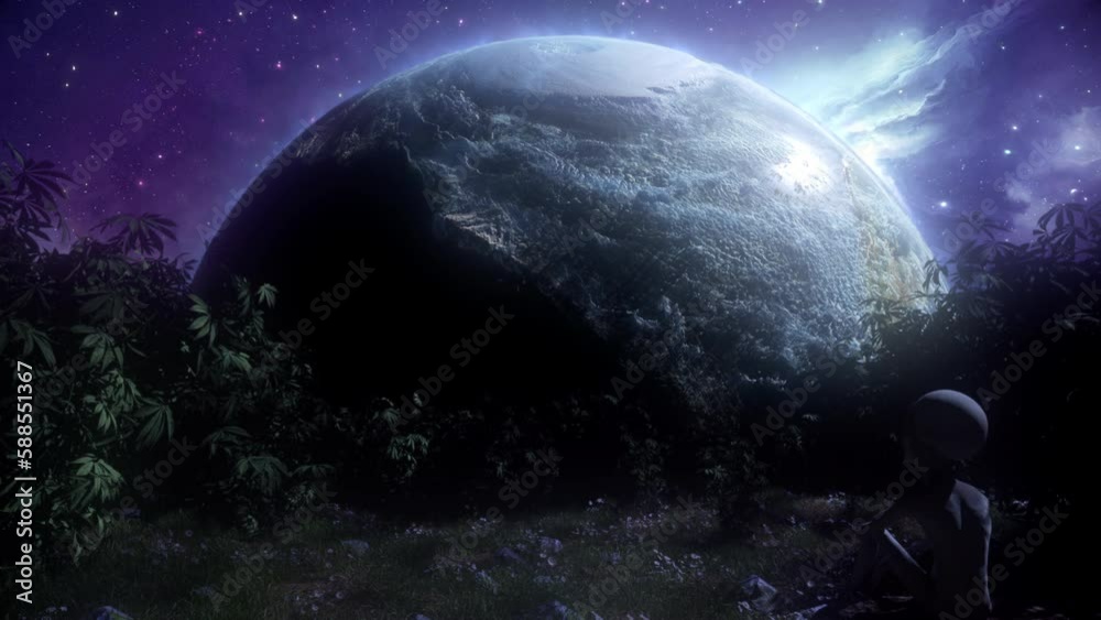Stoner Extraterrestrial on weed planet watching planet Earth in space ...