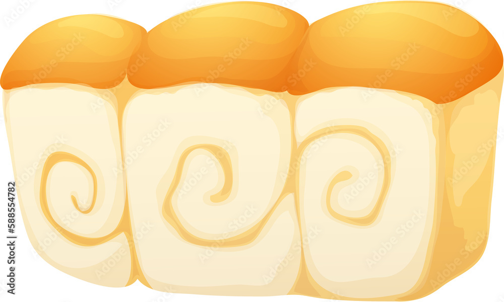 Cartoon japanese shokupan fluffy bread or bun Stock Illustration ...