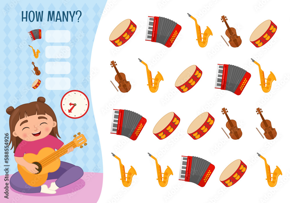 Counting educational children game, math kids activity sheet. How many ...