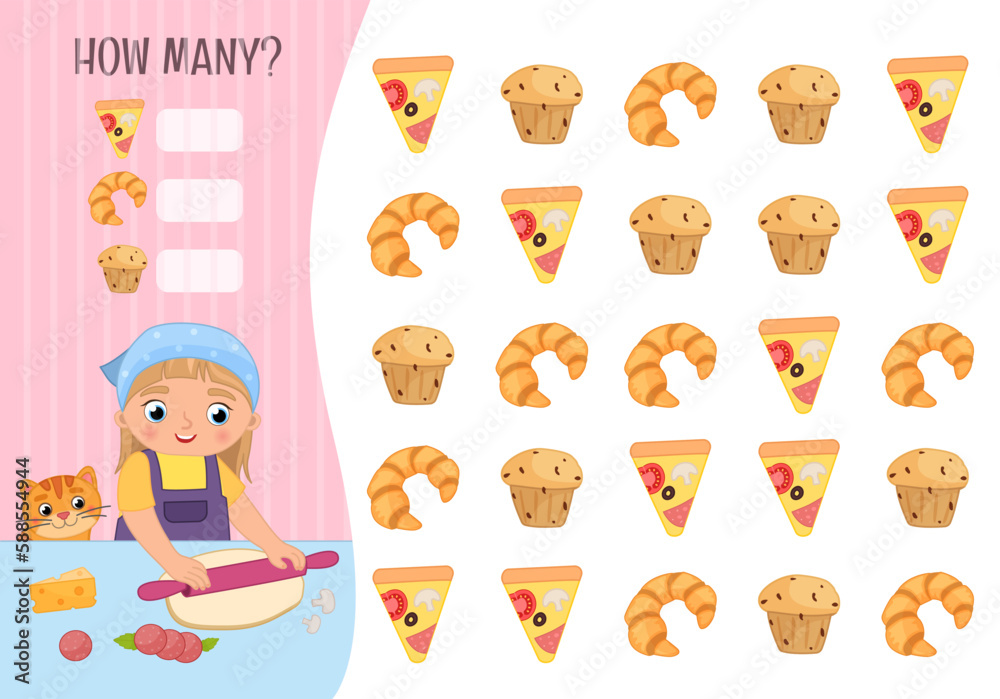 Counting educational children game, math kids activity sheet. How many ...