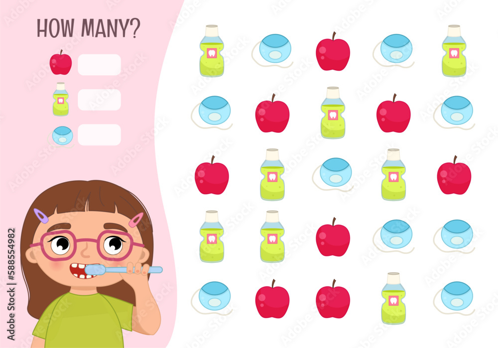 Counting educational children game, math kids activity sheet. How many ...