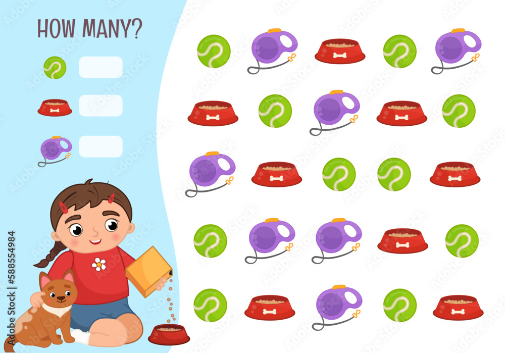 Counting educational children game, math kids activity sheet. How many ...