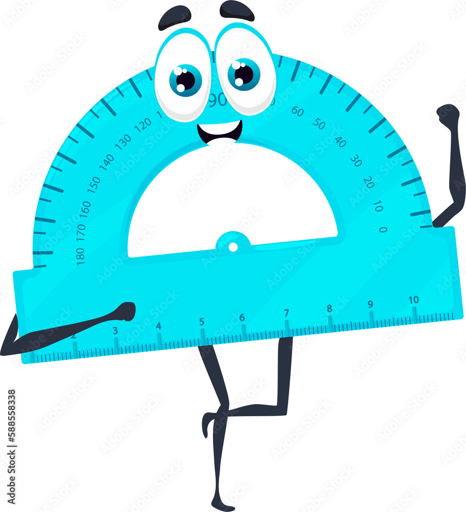 Cartoon funny school protractor character, tool Stock Illustration ...