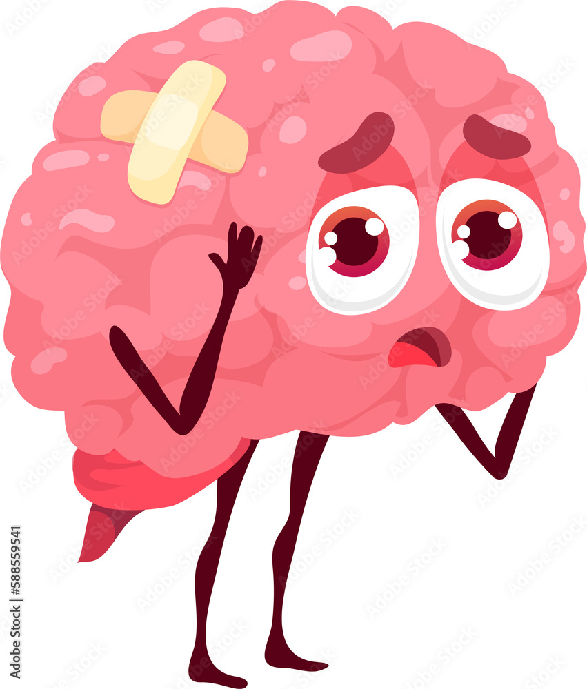 Brain sick body organ character sad vector cranium Stock Illustration ...