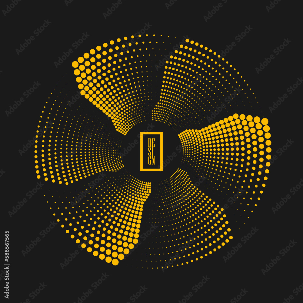 Yellow halftone dotted lines in circle form. Geometric art. Design ...