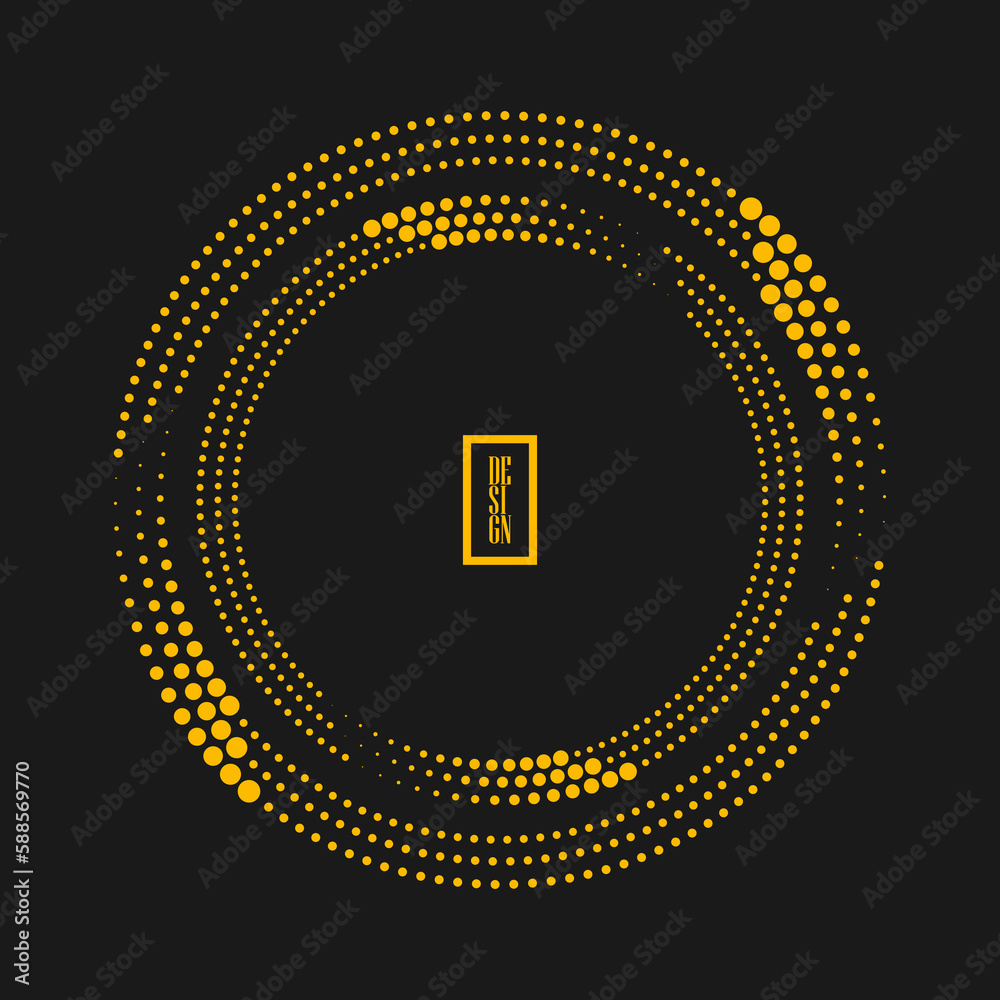 Yellow halftone dotted lines in circle form. Geometric art. Design ...