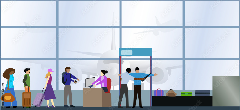 people check-in in airport vector illustration, Airport concept scenes ...