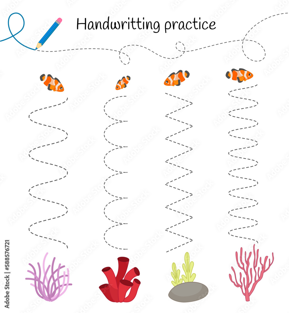 Handwriting practice sheet. Basic writing. Educational game for ...