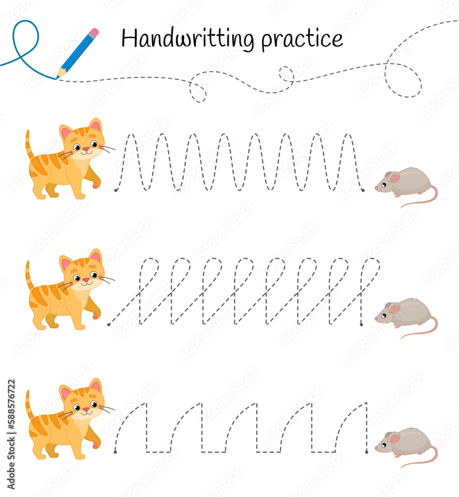 Handwriting practice sheet. Basic writing. Educational game for ...