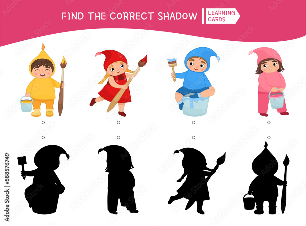 Educational game for children. Find the right shadow. Kids activity ...