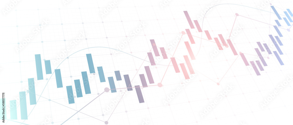 financial chart with colorful line graph and glowing light on white ...