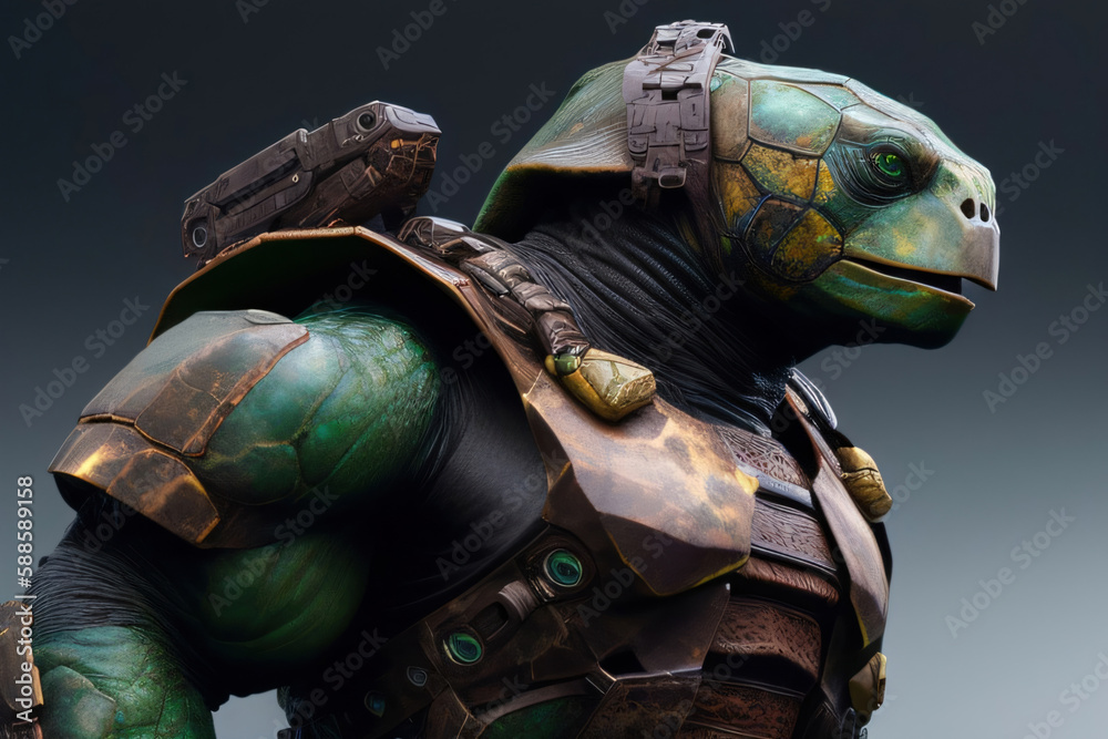 Sci-Fi Soldier in Armor with the Head of a Turtle Anthropomorphic ...