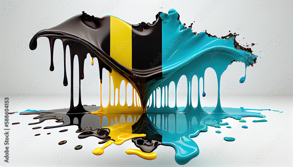 Liquid Paint Colors of Bahamas Flag Dripping and Explosion Abstract Art ...