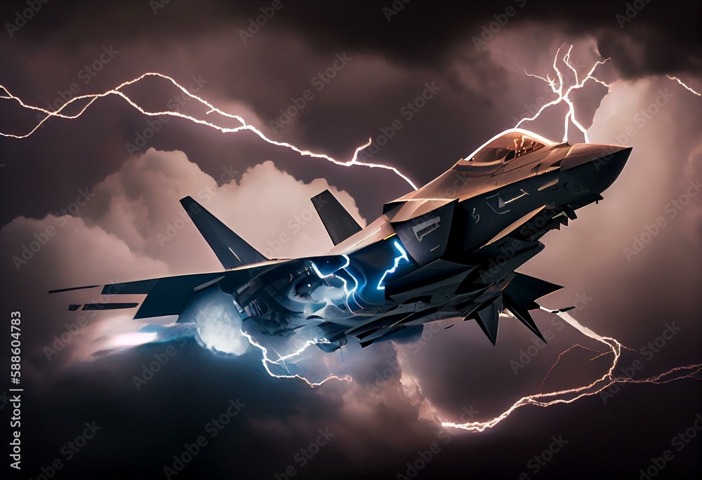 F 35 Lightning Jet Producing Sonic Boom Clouds Generative Ai Stock