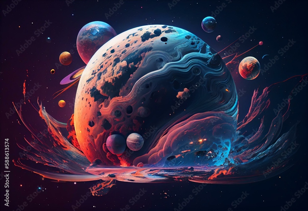 Wide illustration of space. Space background with planets and stars ...