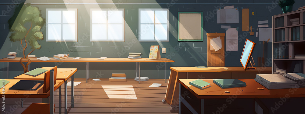 Interior of the empty school classroom in cartoon style, generative ai ...