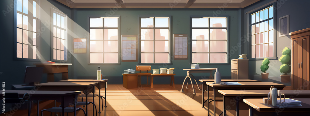 Interior of the empty school classroom in cartoon style, generative ai ...