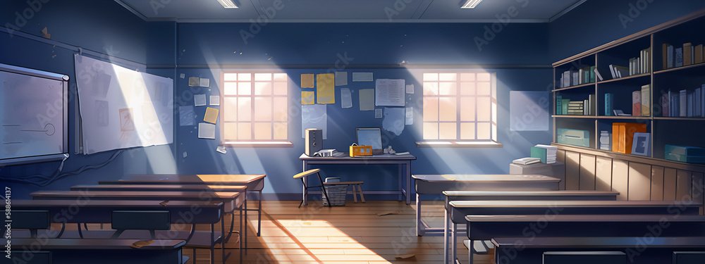 Interior of the empty school classroom in cartoon style, generative ai ...