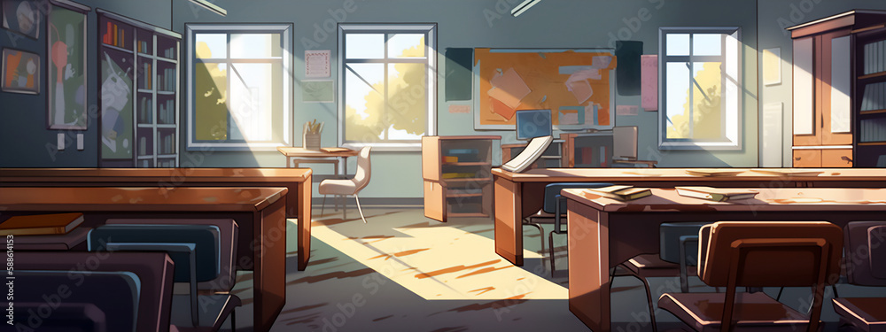 Interior of the empty school classroom in cartoon style, generative ai ...