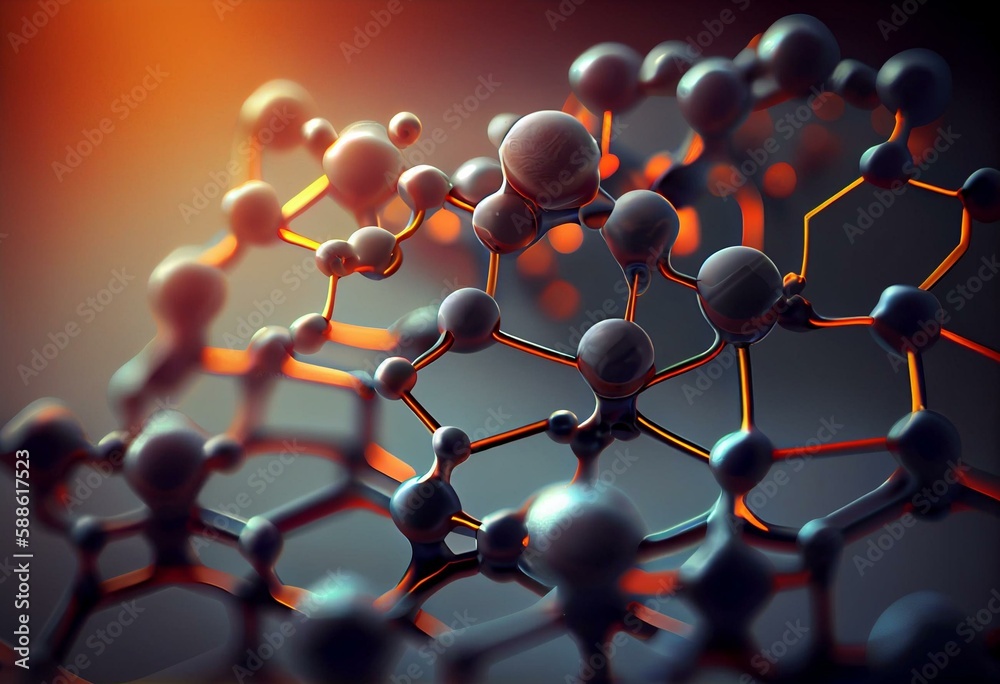 Nanotechnology concept - graphene molecules - 3d rendering. Generative ...
