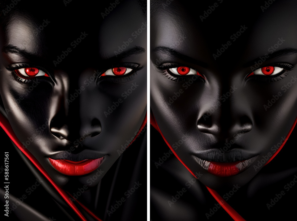young beautiful African tribe woman with red eyes, Perfectly Focused ...