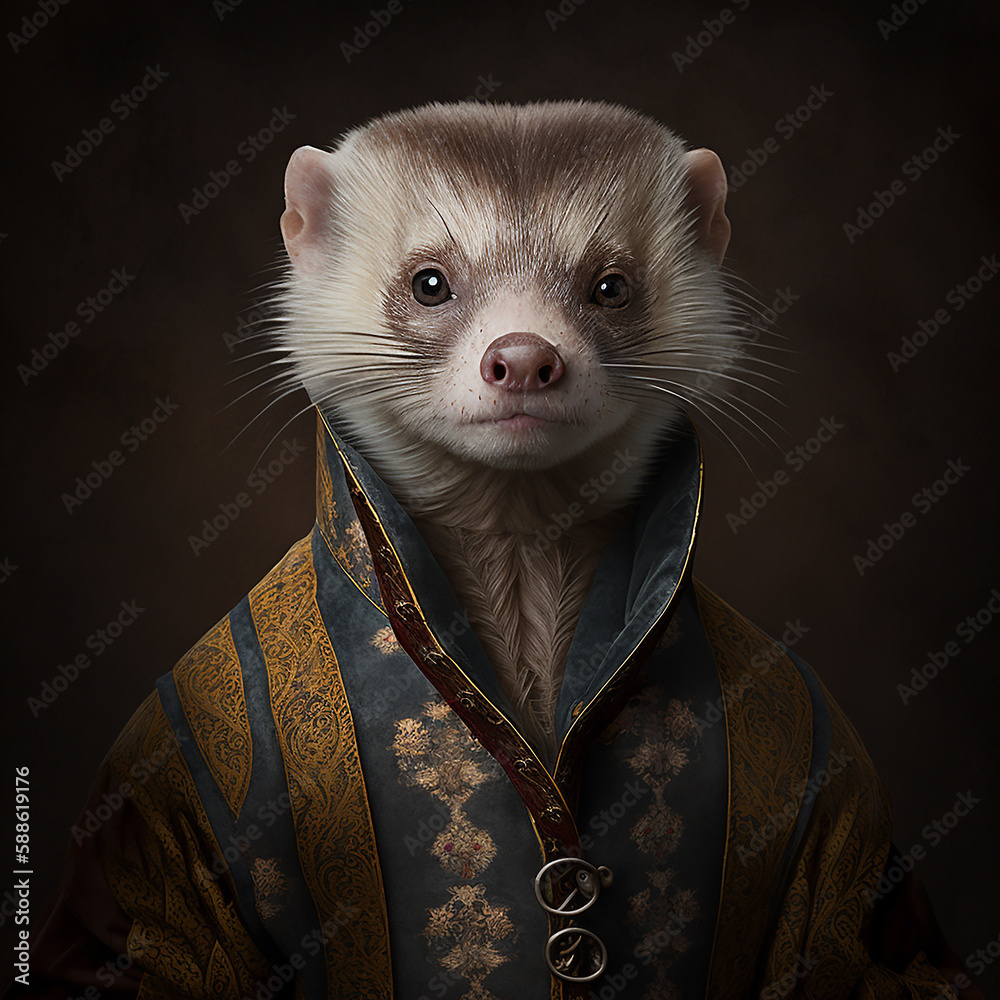 Realistic lifelike glam ferret in baroque noble regal 18th century ...