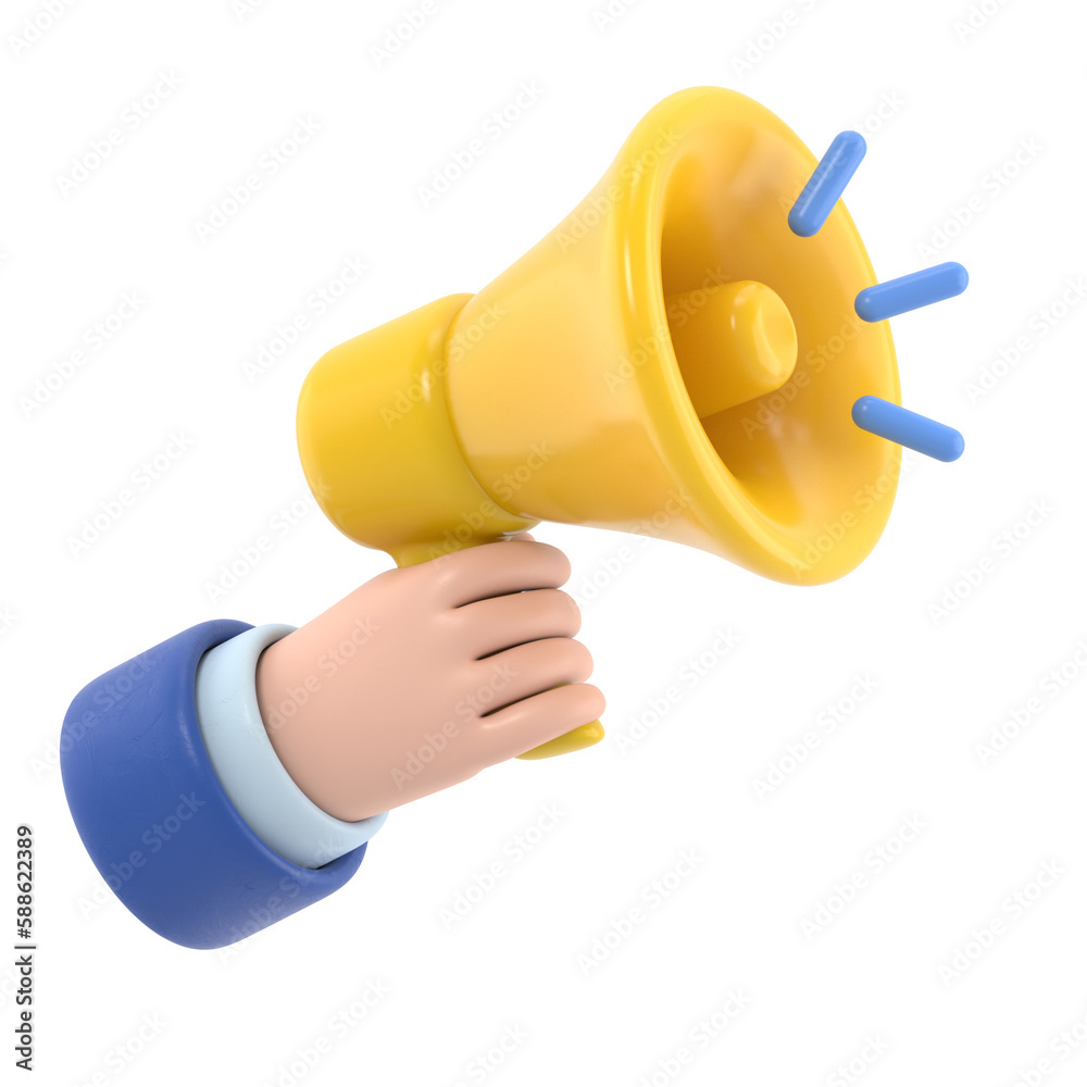 Transparent Backgrounds Mock-up.3d hand holding yellow megaphone ...