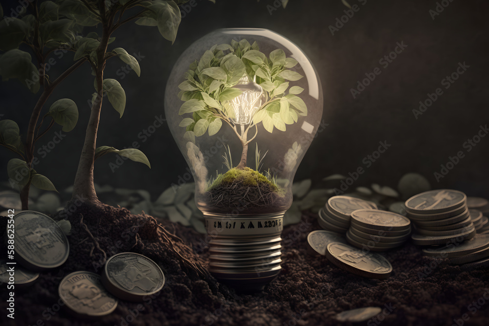 Green Growth Investment for Sustainable Future. Tree growing inside ...