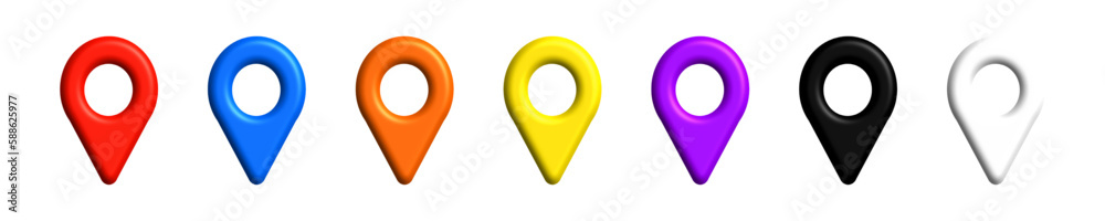 3D color location symbols set isolated on transparent background. Map ...