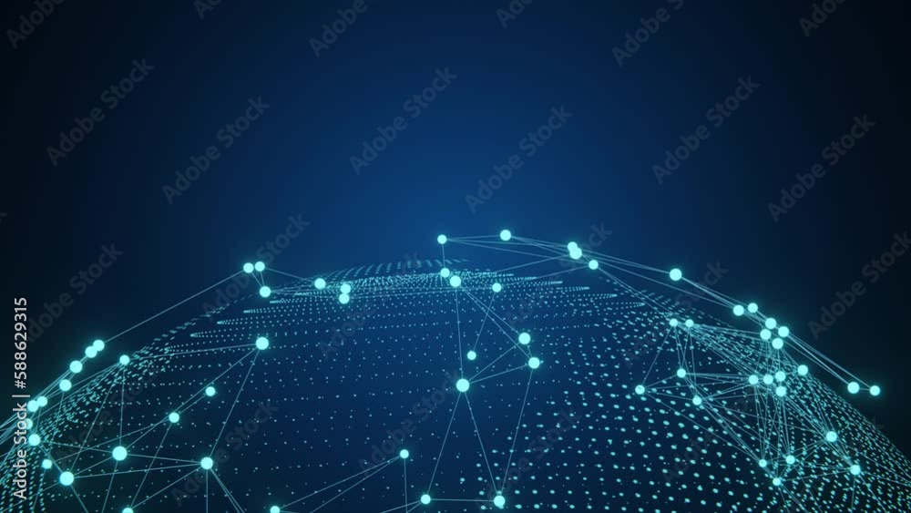 Tech earth globalization in 3d animation. Global Business dots on ...