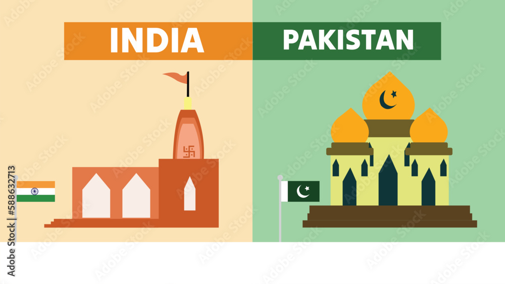 India Vs Pakistan represented using Vectors, Temple and mosque Stock ...
