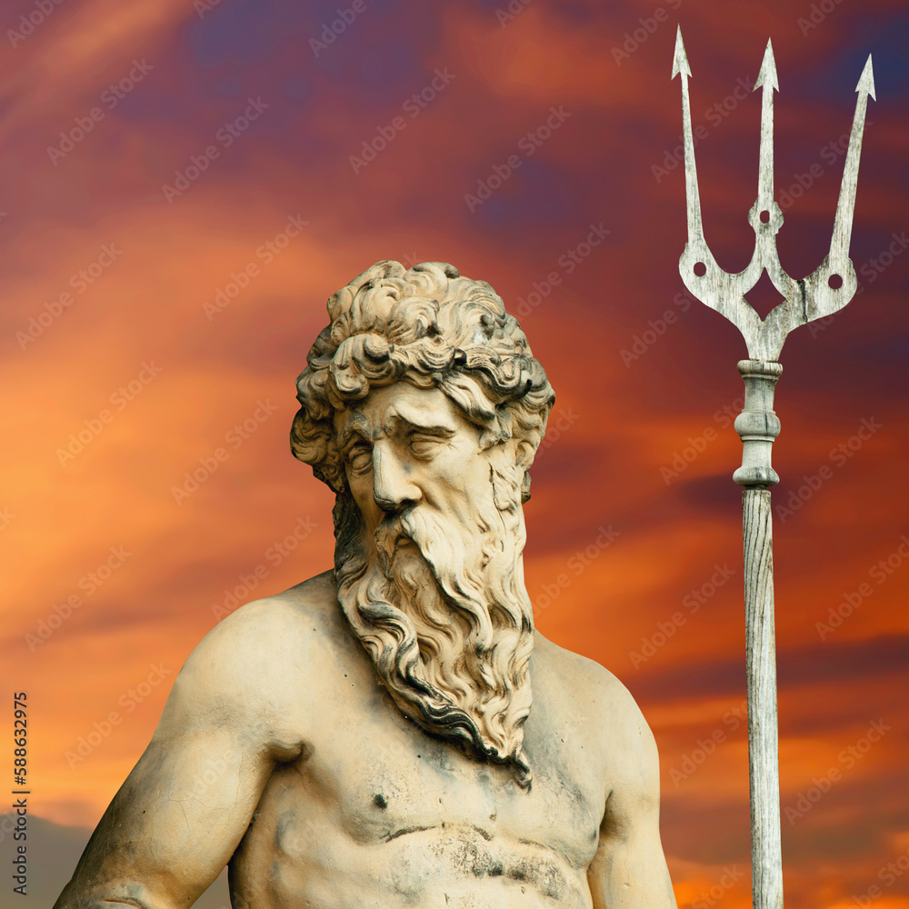 The mighty god of the sea and oceans Neptune (Poseidon) with a human ...