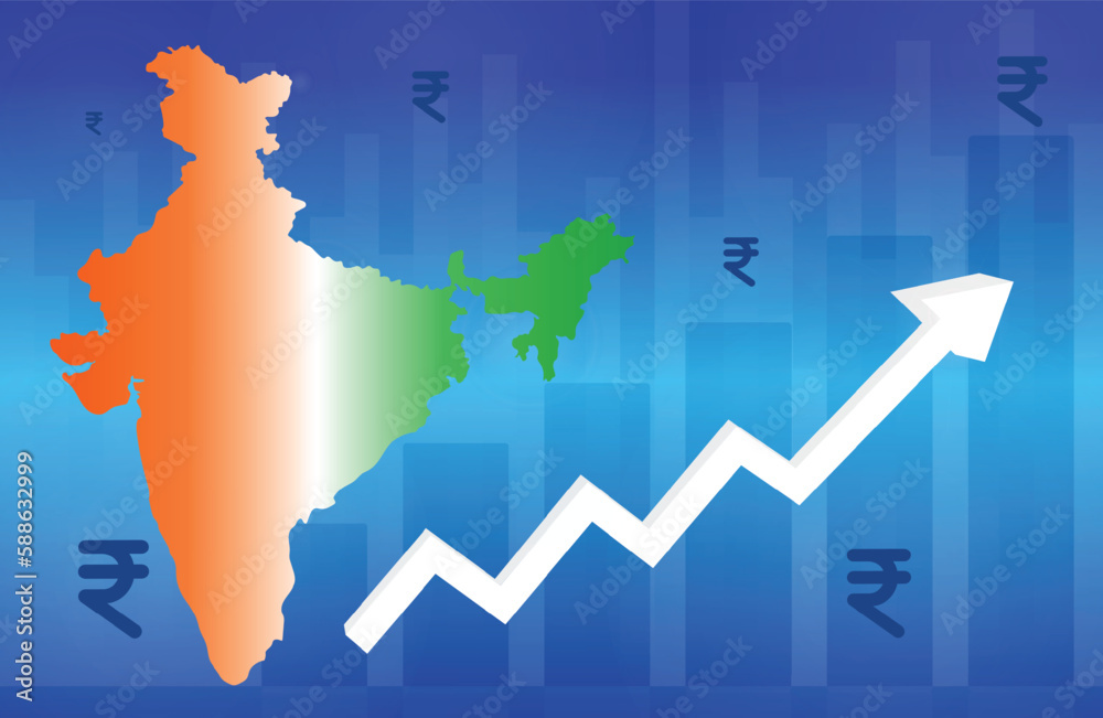 Indian Market Growth Illustration with Colorful Map, Increasing Arrow ...