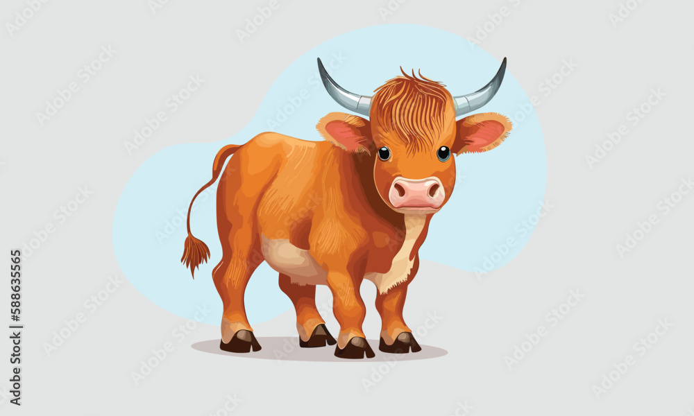 Cute baby fluffy cow happy cattle smile animal simple vector simple ...