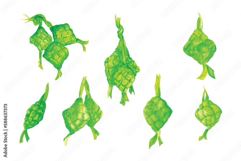 Vector hand drawn traditional ketupat, hand drawn watercolor vector ...