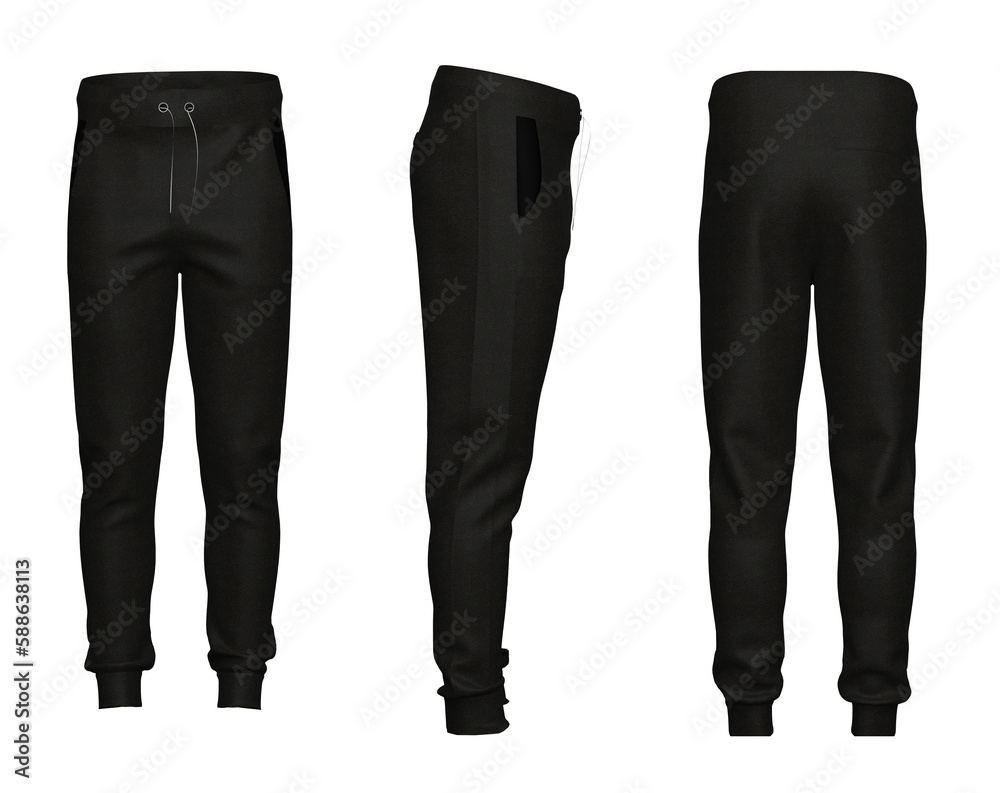 Blak Sweatpants Front, back and side view isolated Stock Illustration ...