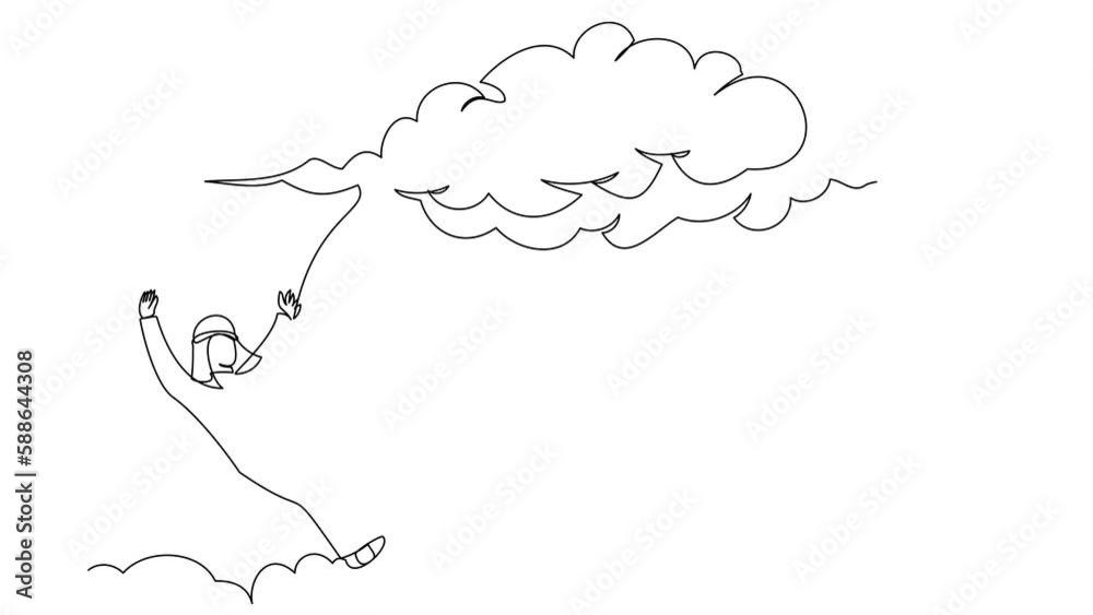 Animated self drawing of continuous line draw Arab businessman falling ...