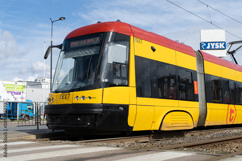 Zdjęcie Stock: Pesa 120Na type tram wagon, in service for Warsaw Trams ...