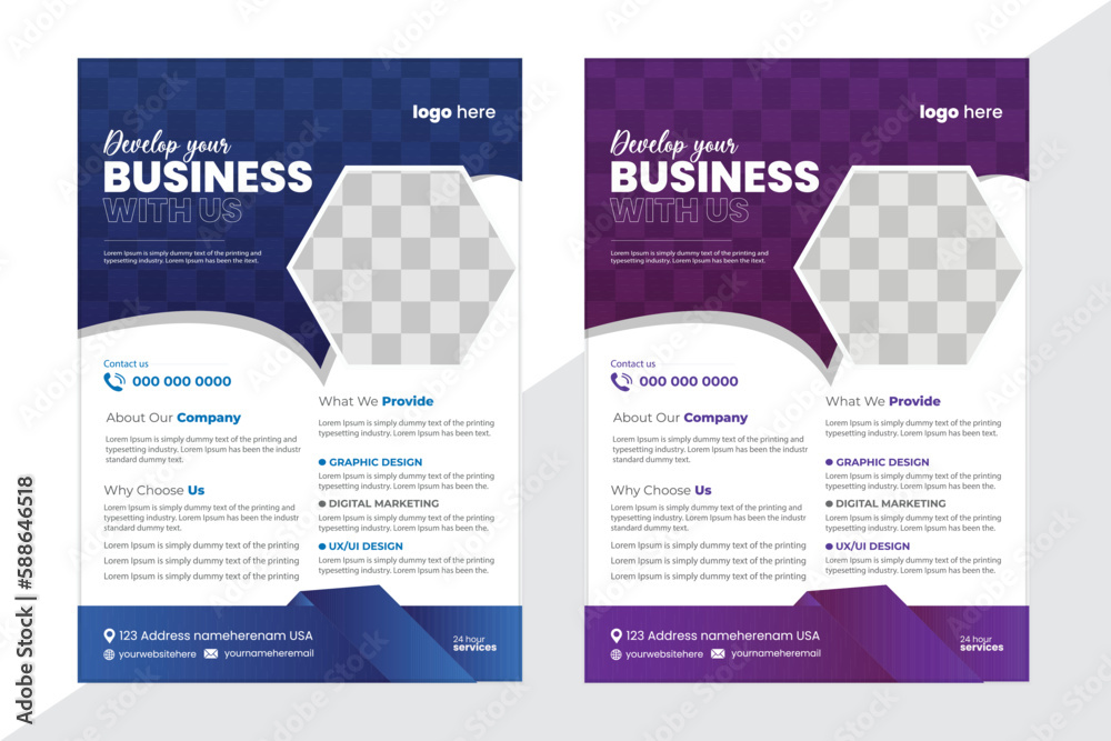 Vecteur Stock Corporate business flyer template design set with blue ...