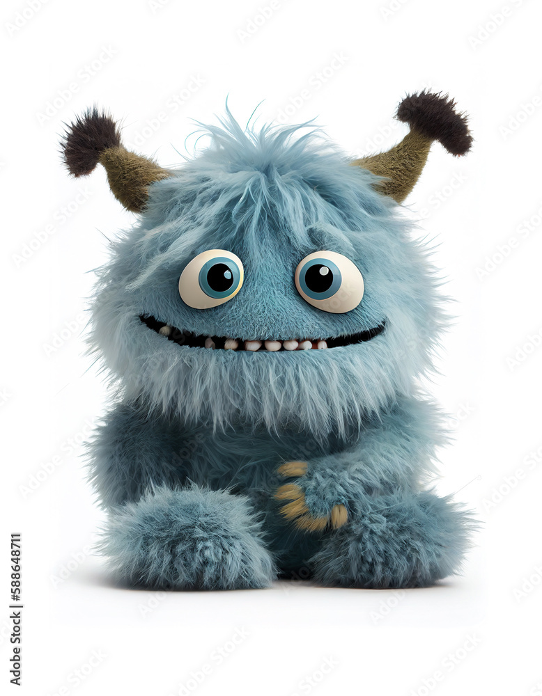 Happy and furry little monster on white background, created with ...