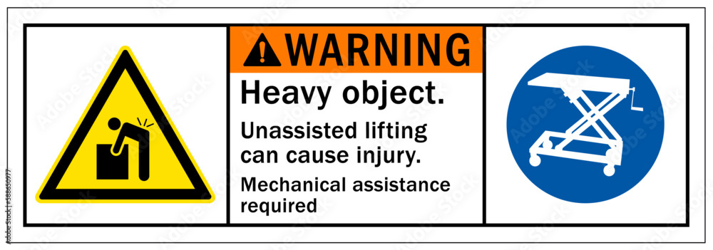 Lifting safety sign and labels heavy object. Unassisted lifting can ...