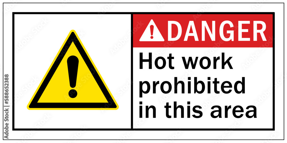 Hot warning sign and labels hot work prohibited in this area Stock ...