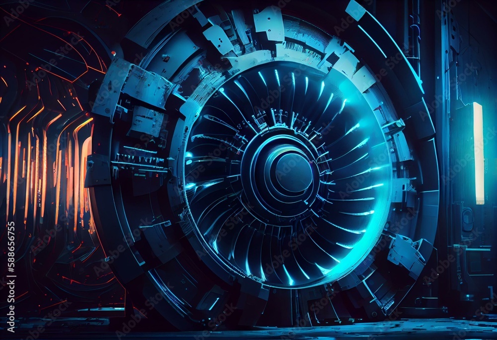 Portal turbine sci fi background. Background with blue neons and ...