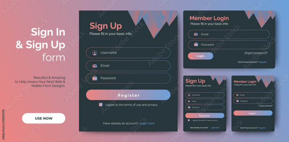 Set of Sign Up and Sign In forms. Dark Concept. Mobile Registration and ... Set of Sign Up and Sign In forms. Dark Concept. Mobile Registration and ...