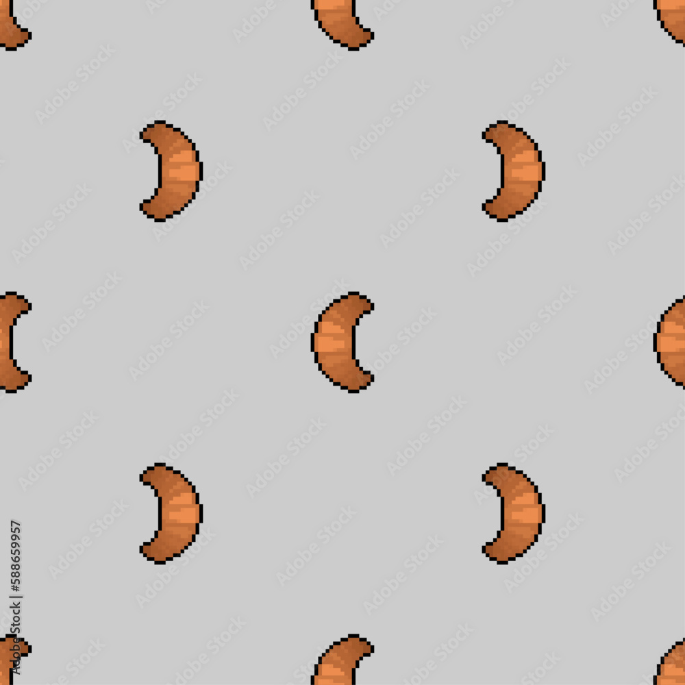 Croissant pixel art pattern seamless. 8 bit bagel pixelated background ...