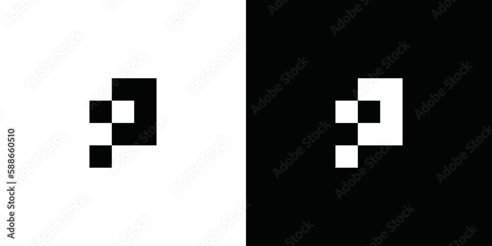 inisial huruf p piksel logo persegi desain vektor ilustrasi template ...