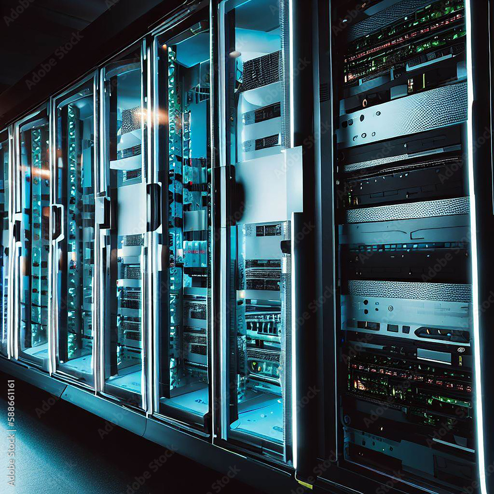 Modern interior of server room in datacenter. Cloud computing Stock ...